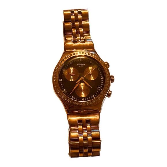 Swatch | Accessories | Vintageswatch Rose Gold Watch With Diamond Cz ...